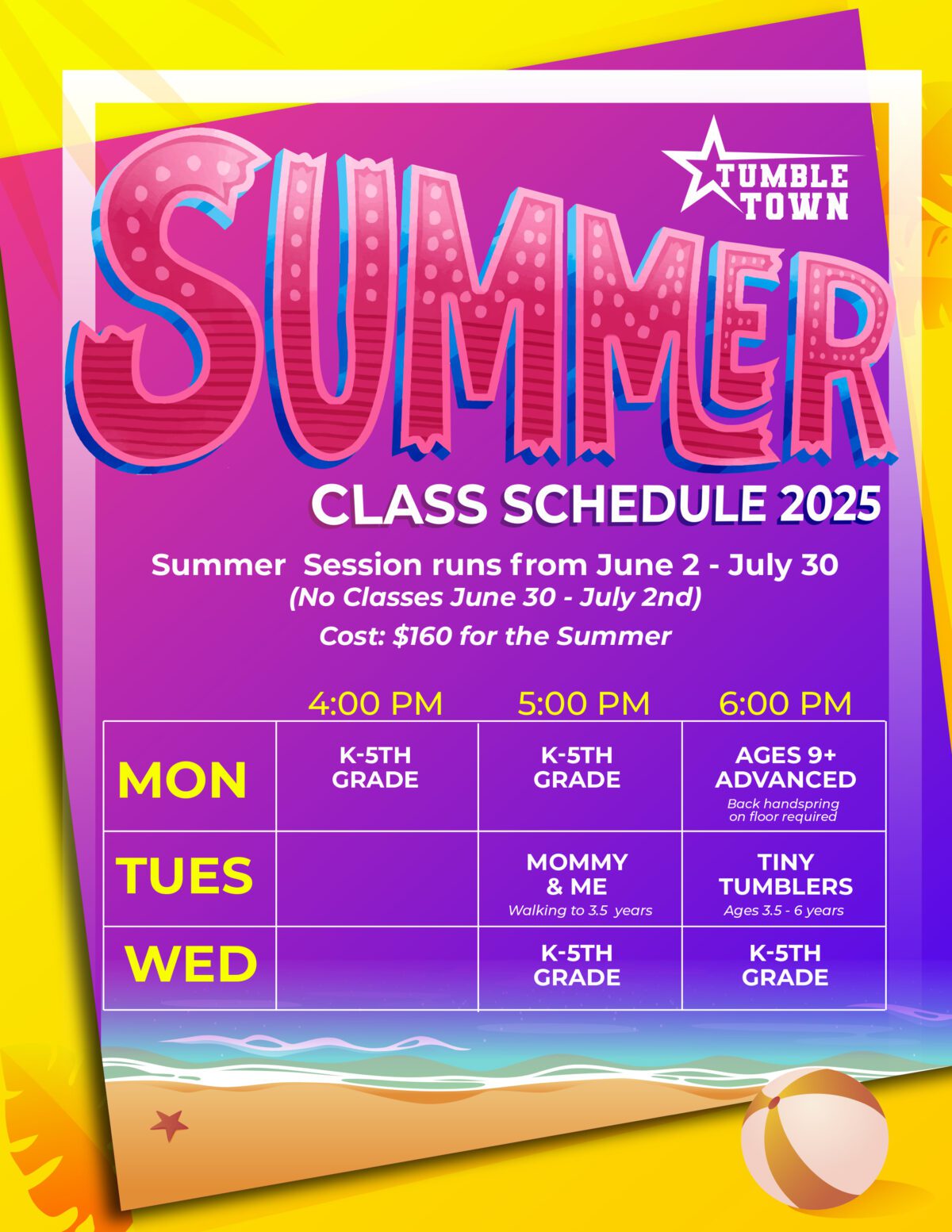 Summer Class Schedule - Tumble Town