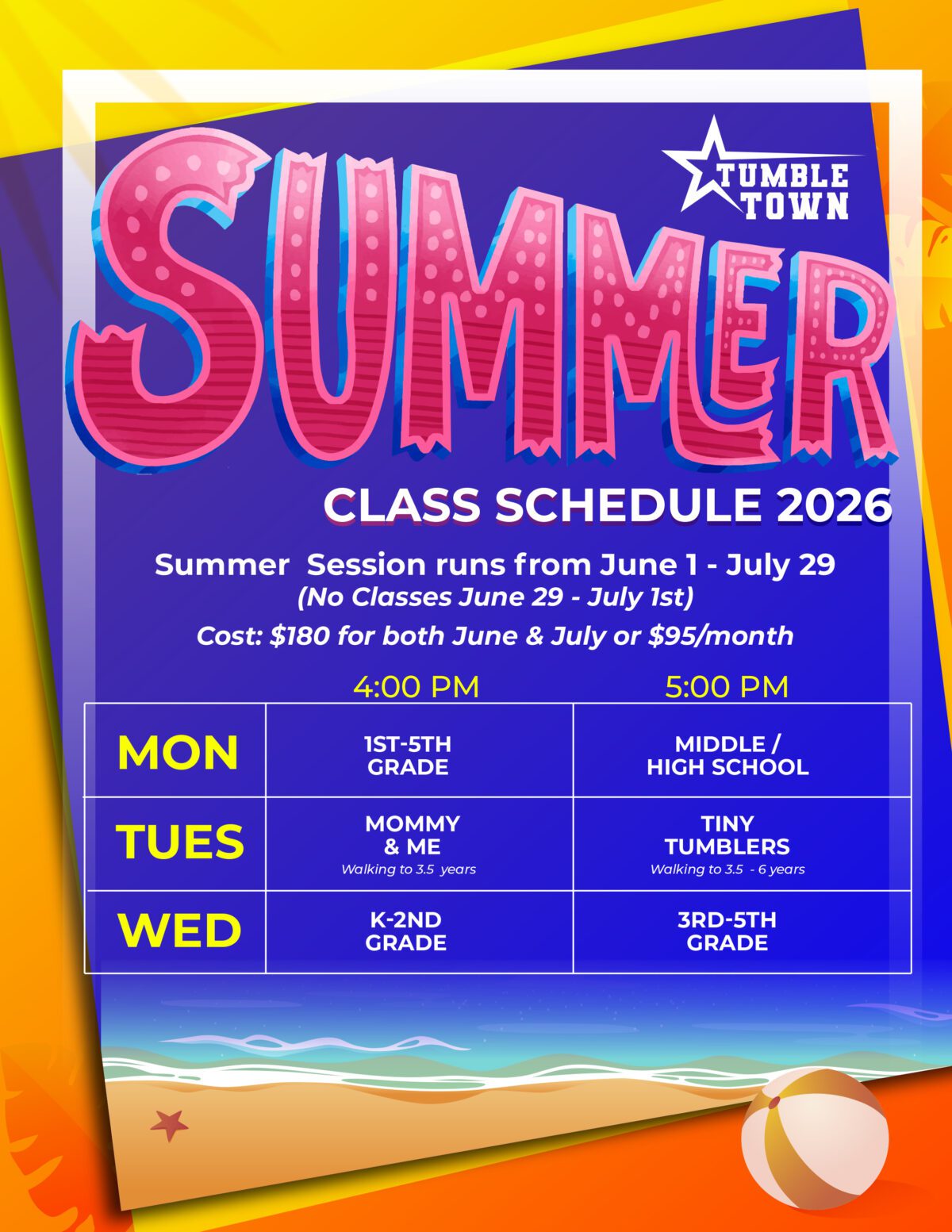Summer Class Schedule - Tumble Town